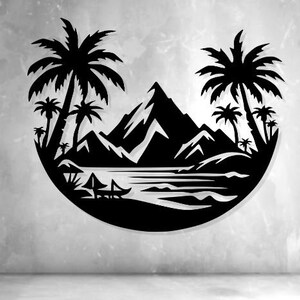 Summer Scene Dxf Svg Png Files , Beach , Island , Palm , Trees , Sea ...
