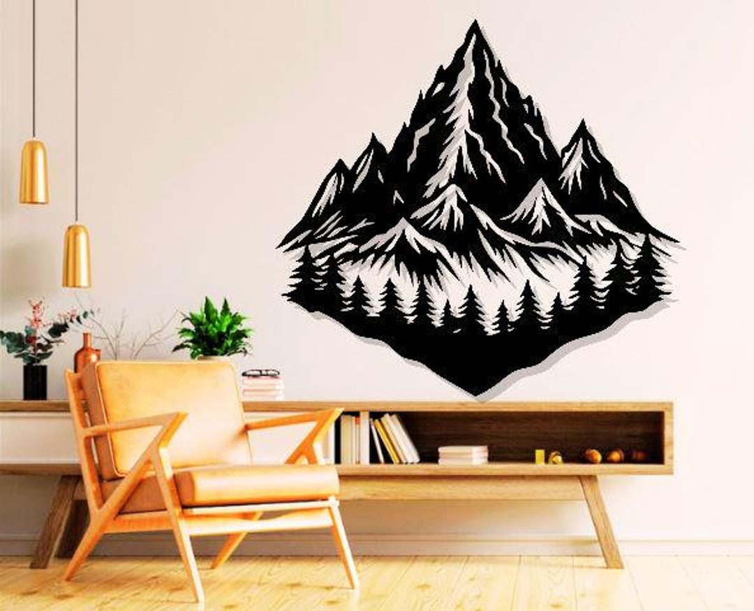 Mountain Forest Dxf Svg Png Files Mountains Trees Nature Wall Art Cut ...