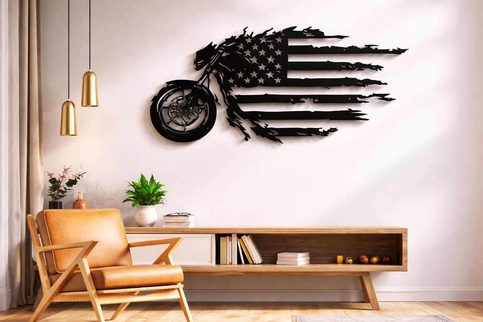 Chopper Motorcycle Flag Vector Art Files Wall Art: Cnc Laser Cut or ...