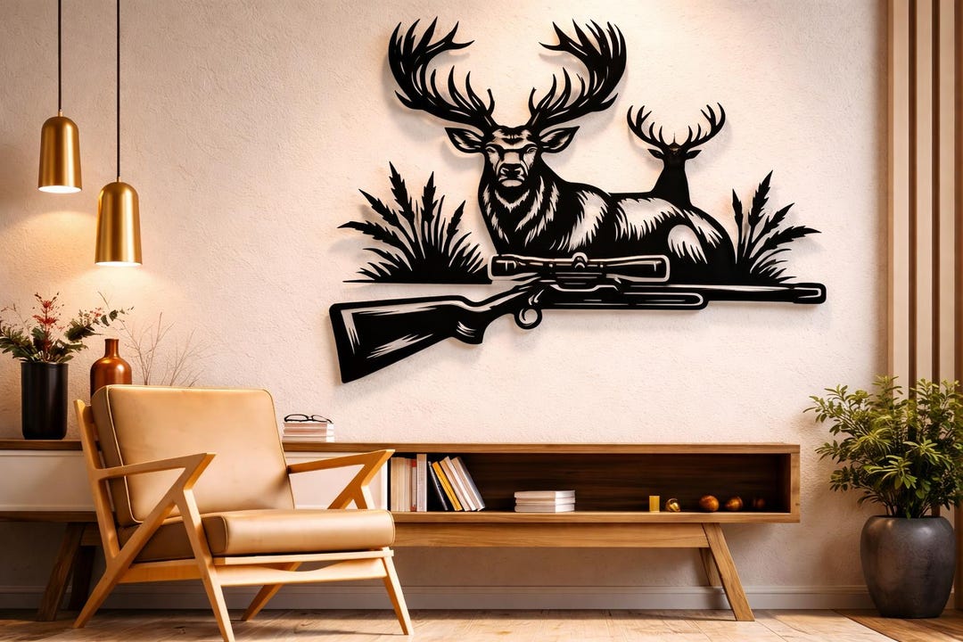 Deer Hunting SVG DXF PNG Files Hunt Riffle Hunter Scene Vector Art ...