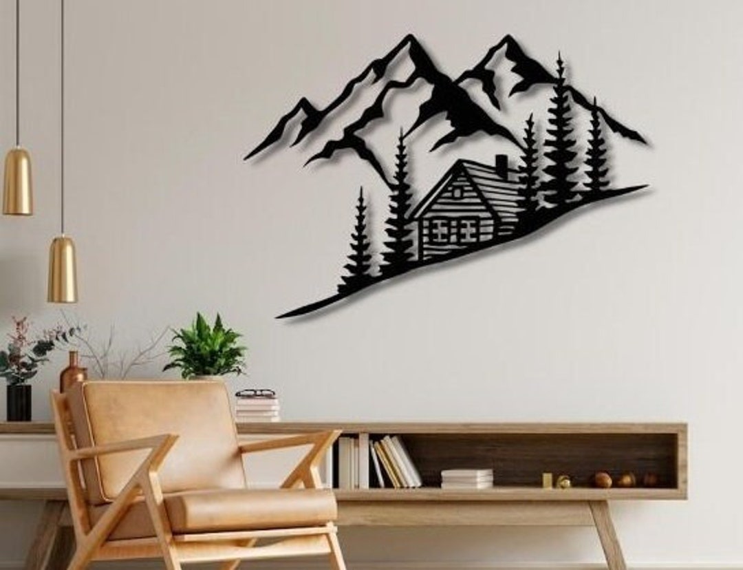 Wood House Dxf , Svg , Files , Wall Art , Laser Cut , Mountains , Trees ...