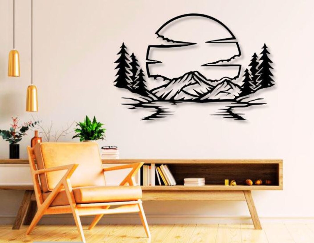 Nature Scene Dxf Svg Png Files Mountain Sun Trees Wall Art Cut File for ...