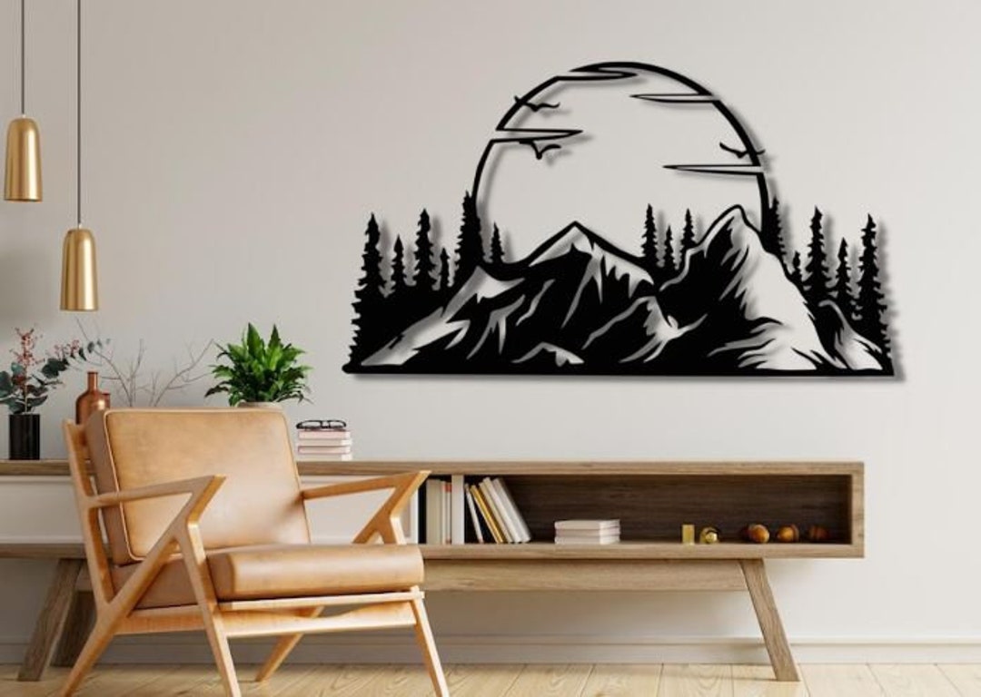 Mountain Scene Dxf , Svg , Png , Files , Mountains , Sunset , Bird ...