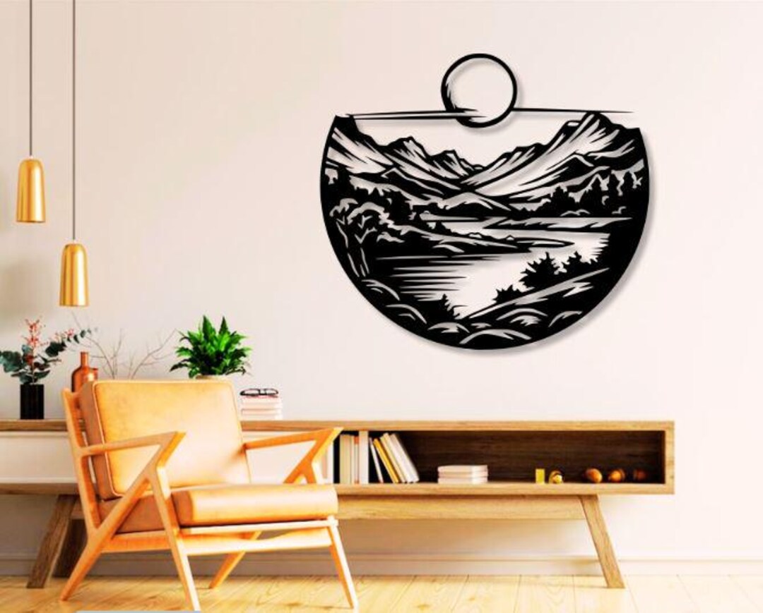 Nature Scene Dxf Svg Png Files Lake Sun Mountain Wall Art Cut File for ...
