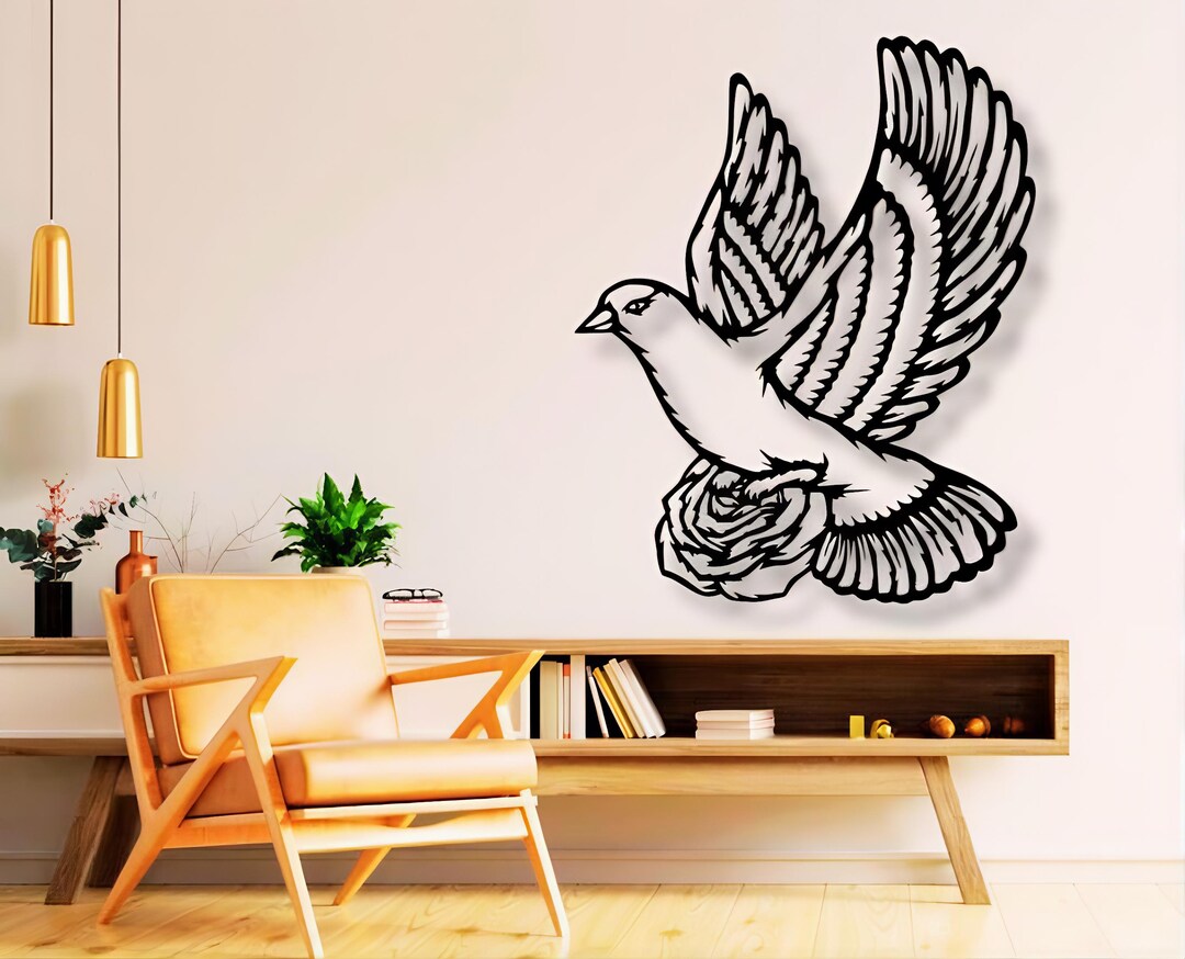 Pigeon Rose Dxf Svg Png Files Pigeon Fly With Flower for Cnc Plasma ...