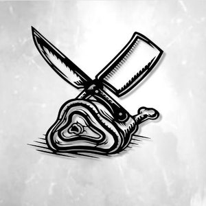 Butcher Dxf Svg Png Files , Butcher , Meat , Knife , Cleaver , Wall Art ...