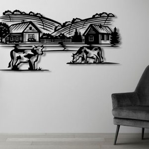 Farm Scene Dxf , Svg , Png , Files , Farm , Cows , Village , Rural ...