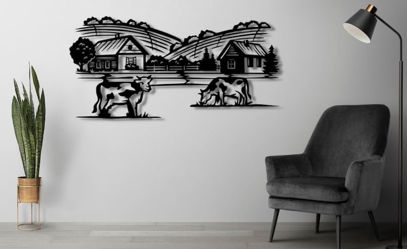 Farm Scene Dxf Svg Png Files Farm Cows Village - Etsy