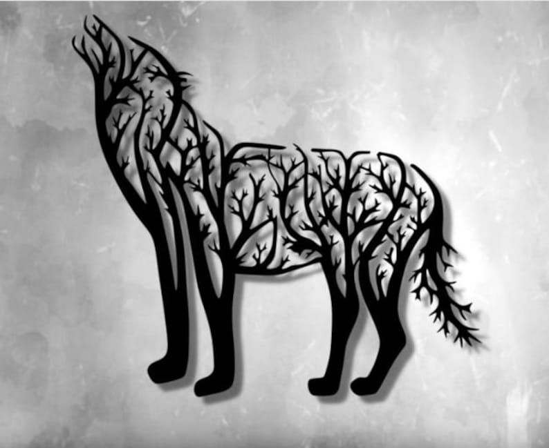 Wolf Tree Dxf Svg Png Files Wolf Tree Trees Wall - Etsy