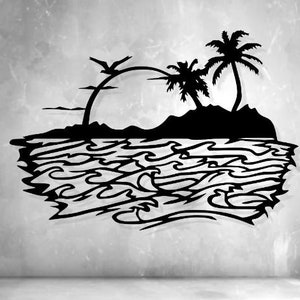 Sunset Scene Dxf Svg Png Files , Sea , Sun , Island , Palm , Summer ...