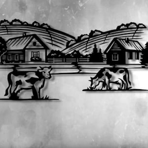 Farm Scene Dxf , Svg , Png , Files , Farm , Cows , Village , Rural ...