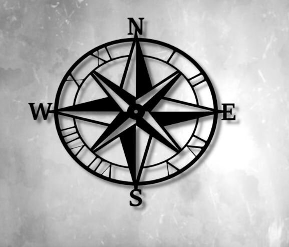 Compass Clock Dxf Svg Png Files Compass Wall Clock - Etsy