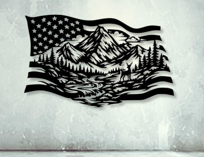 American Flag Nature Scene Dxf Svg Png Files Wall Art Cut File for Cnc ...