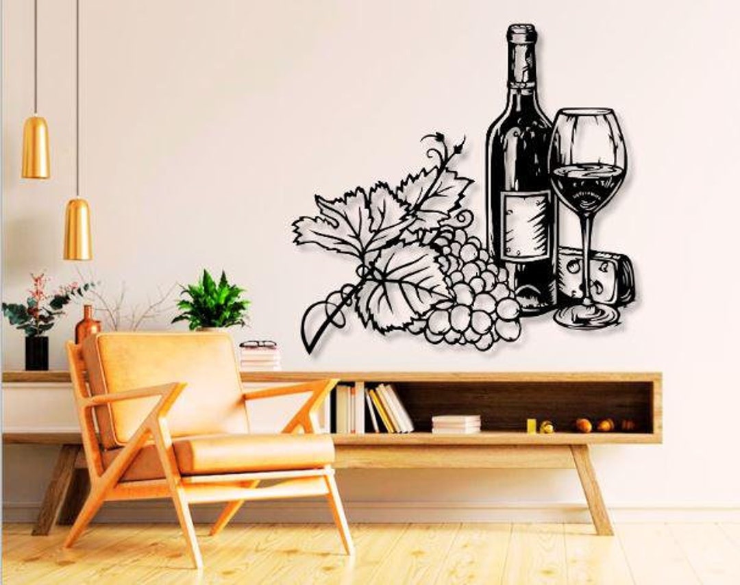 Wine Dxf Svg Png Files Wine Grape Cheese Wall Art Cut File Glass Goblet ...