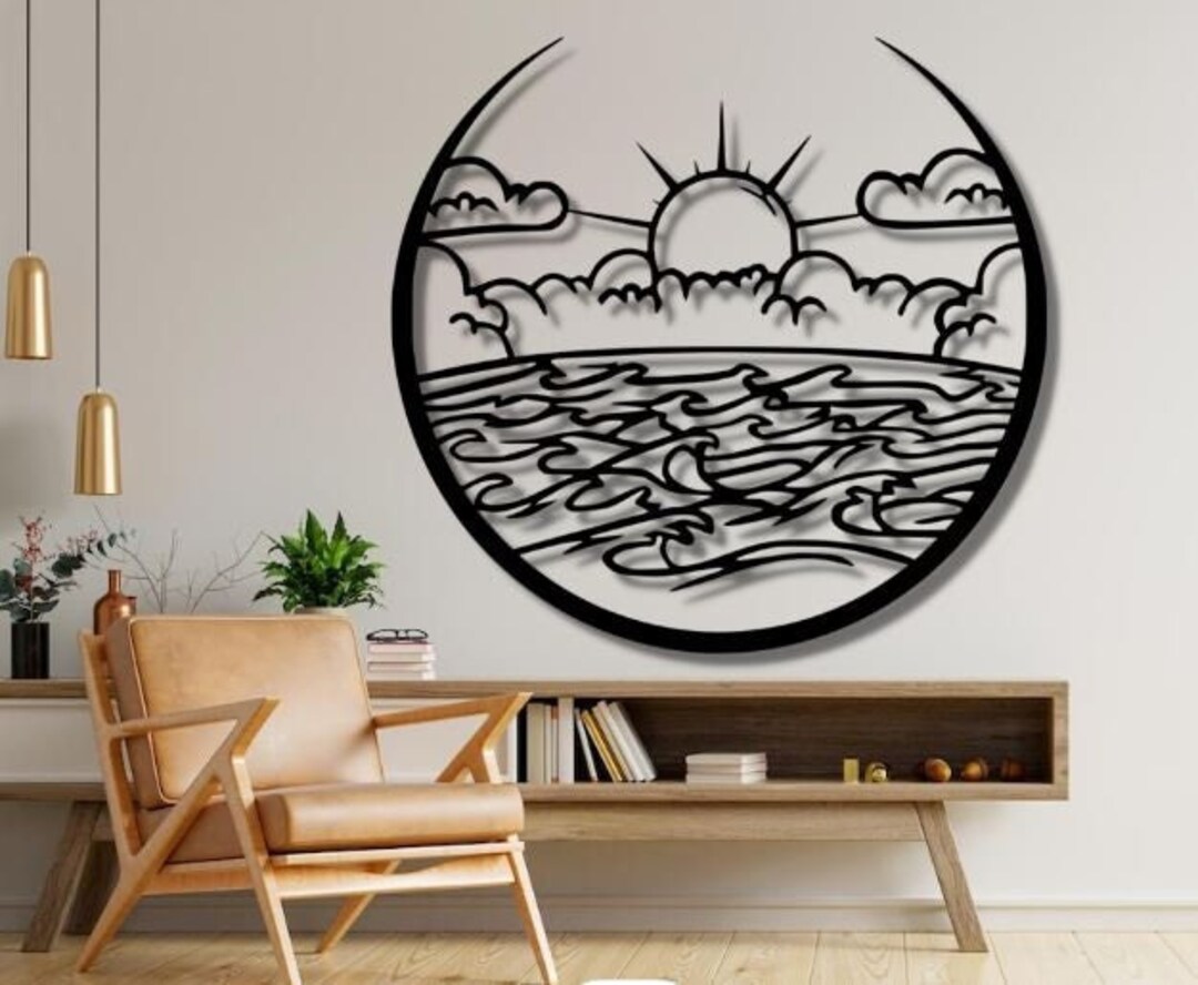 Sunset Scene Dxf , Svg , Png , Files , Sunset , Sea , Oceon , Sun ...