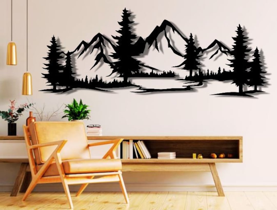 Nature Scene Dxf Svg Png Files Mountains Trees Mountain Forest View ...