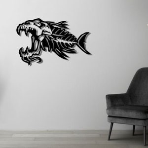 Fish Bone Dxf Svg Png Files Angry Fish Bone Wall Art , Cut , File , for ...