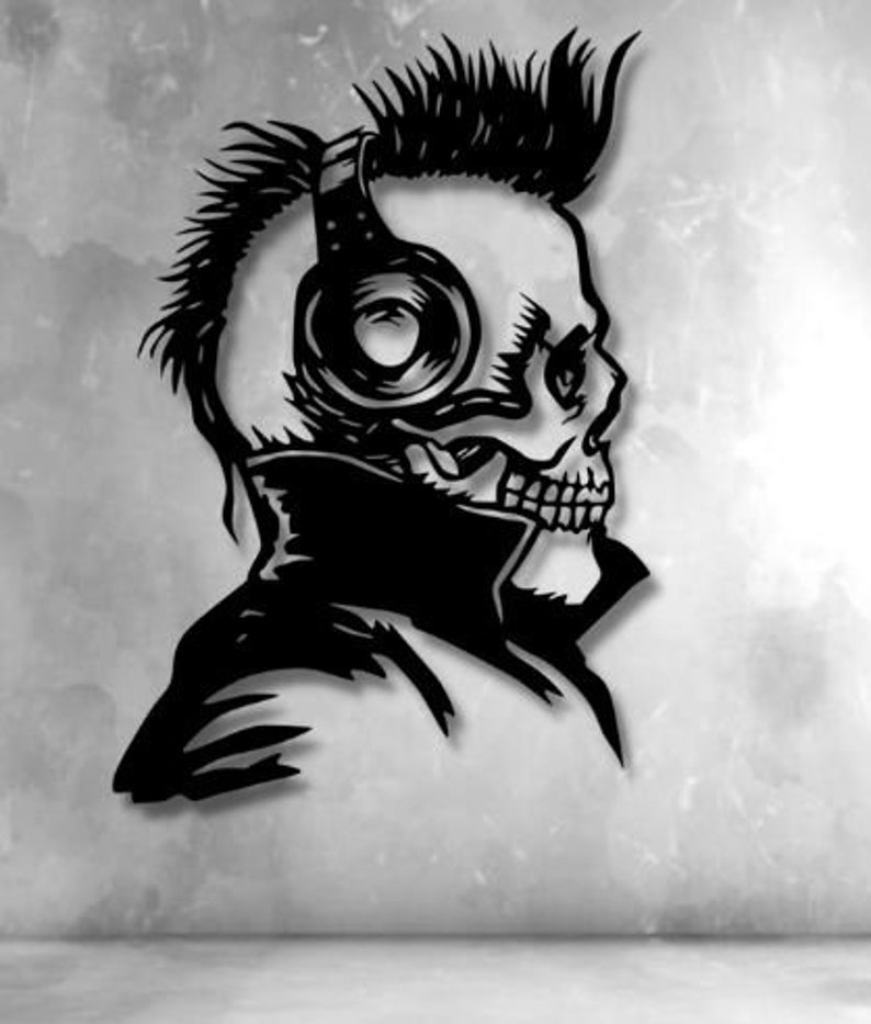 Skull Headphone Svg Dxf Png Files Metal Wall Art Files, Punk Skeleton ...