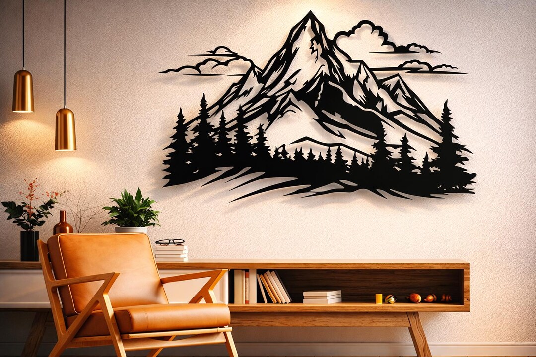 Mountains Dxf Svg Png Files Mountain Trees Clouds Wall Art Decor Cut ...