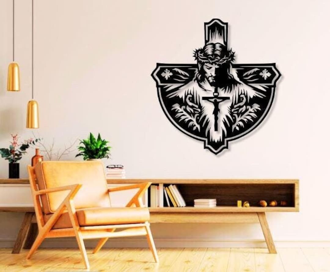 Jesus Cross Dxf Svg Png Files Jesus Wall Art Cut File Vector for Cnc ...