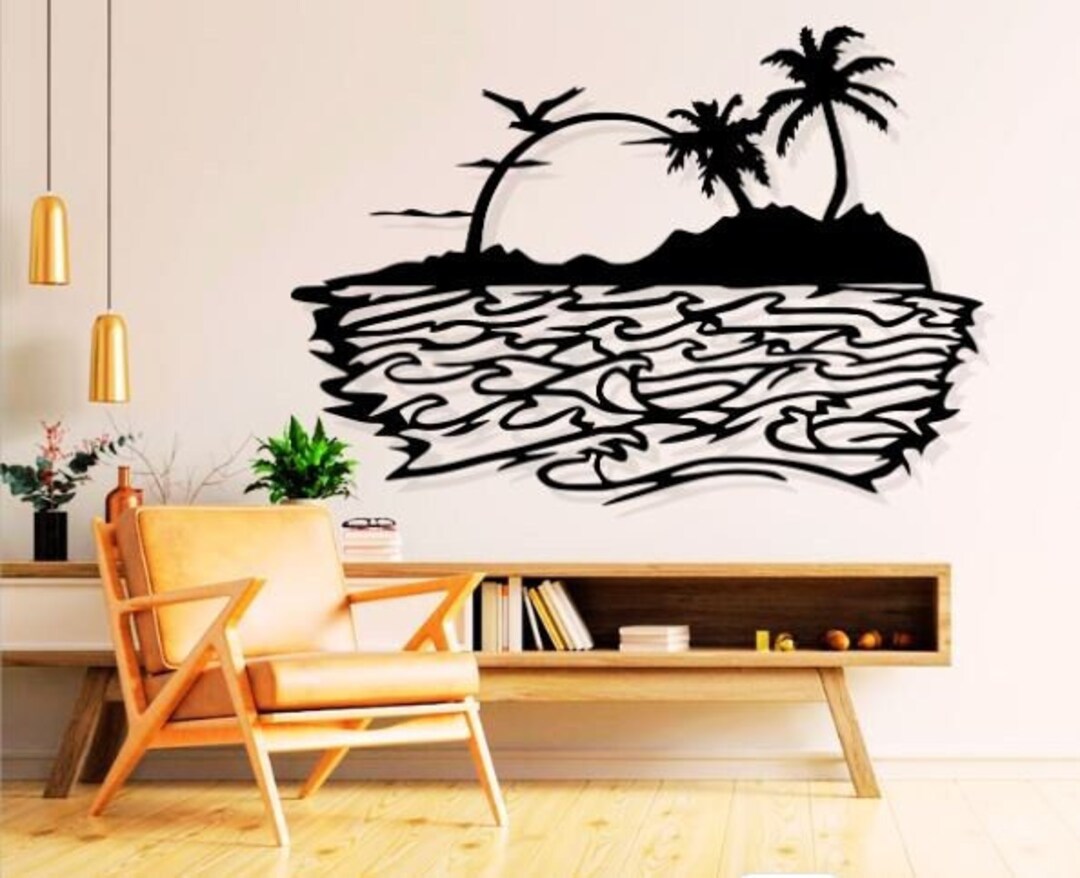 Sunset Scene Dxf Svg Png Files , Sea , Sun , Island , Palm , Summer ...