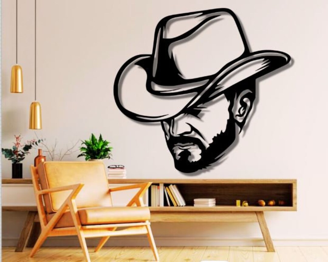 Cowboy Face Dxf Svg Png Files , Cowboy , Hat , Beard , Cool , Wall ...