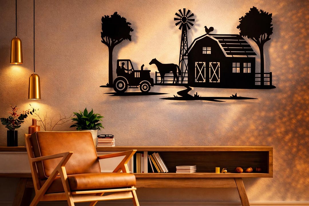 Farm Dxf Svg Png Files Metal Wall Art, Tractor, Barn, Village Scene - Etsy