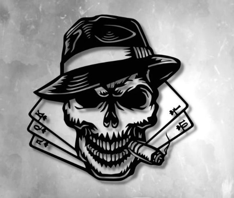 Gambler Skull Metal Wall Art Files, Poker Cards Design (SVG, DXF, PNG ...