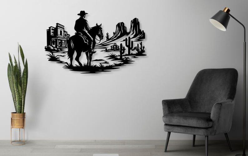 Western Dxf Svg Png Files Cowboy Wall Art Scene for Cnc Laser Plasma ...