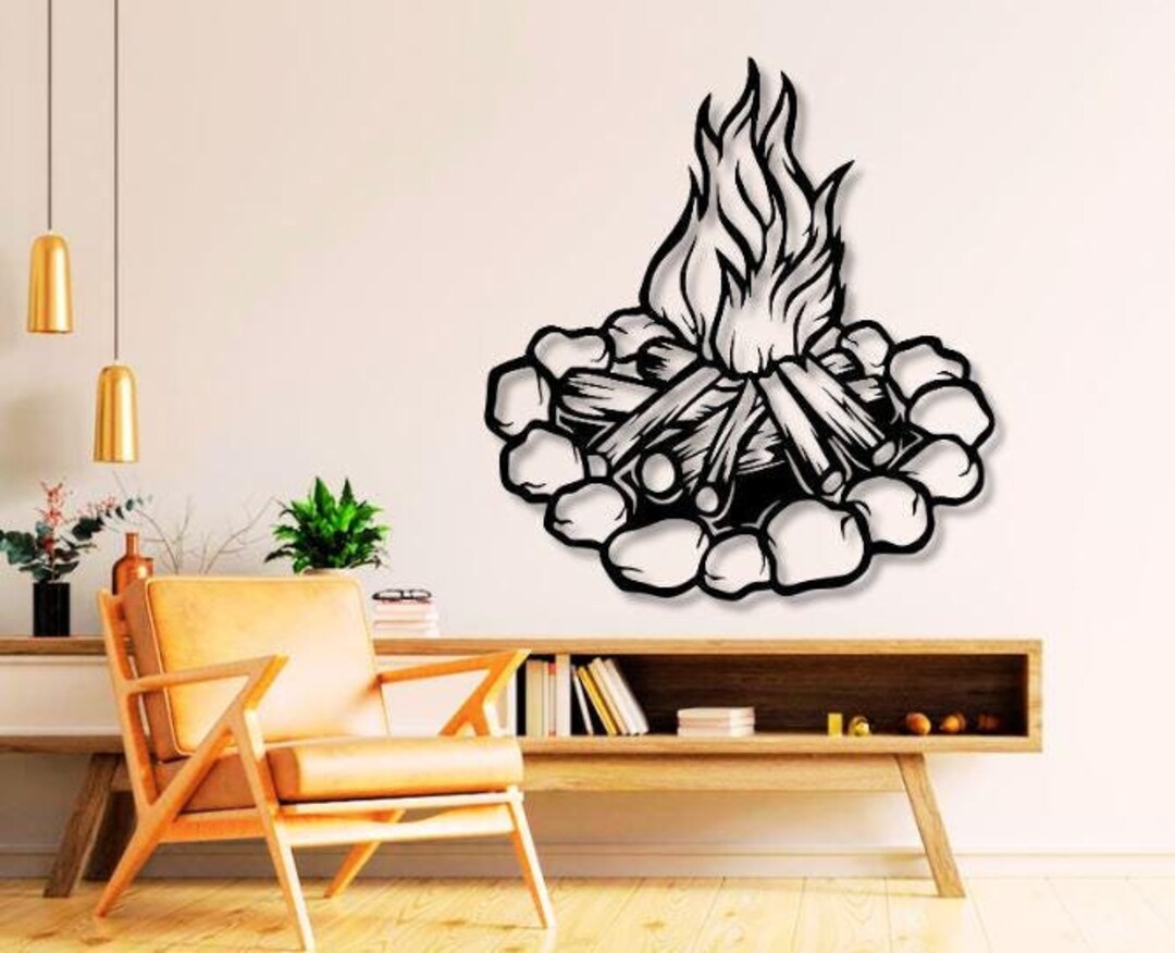 Bonfire Dxf Svg Png Files Fire Pebblestone Wood Wall Art Cut File for ...
