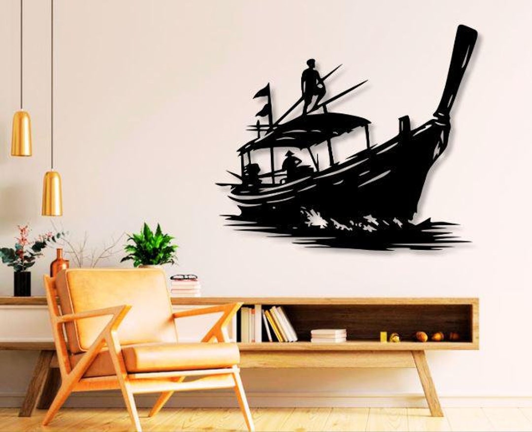 Boat Dxf Svg Png Files Seaman Boat Fisherman Vector Cut File for Cnc ...