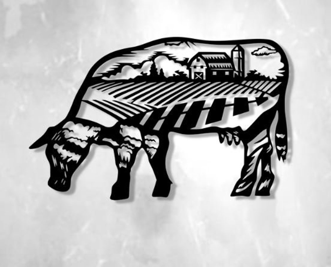 Farm Dxf Svg Png Files , Cow , Farmer , Barn , Scene , Wall Art , Cut ...