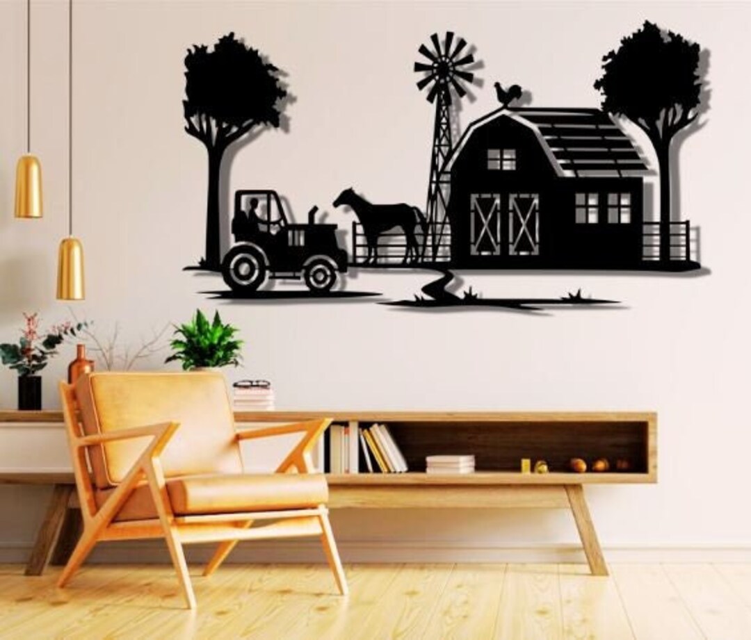 Farm Dxf Svg Png Files Farmer Tractor Barn Trees - Etsy