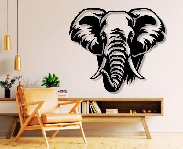 Elephant Dxf Svg Png Files Elephants Wall Art Face Cut File for Cnc ...