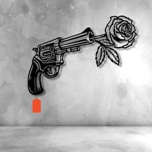 Revolver Dxf , Svg , Png , Files , Revolver , Rose , Love , Gun , Wall ...