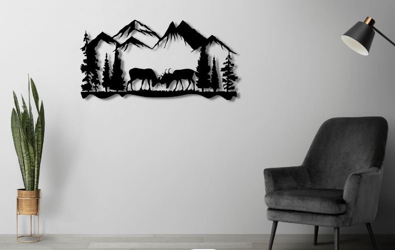 Mountain Deer Scene Dxf Svg Png Files Mountain Deer - Etsy