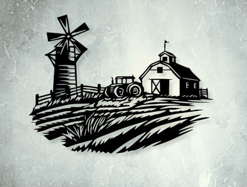 Farm House Svg Dxf Png Files Windmill Farm Vector Art Cut for Cnc ...