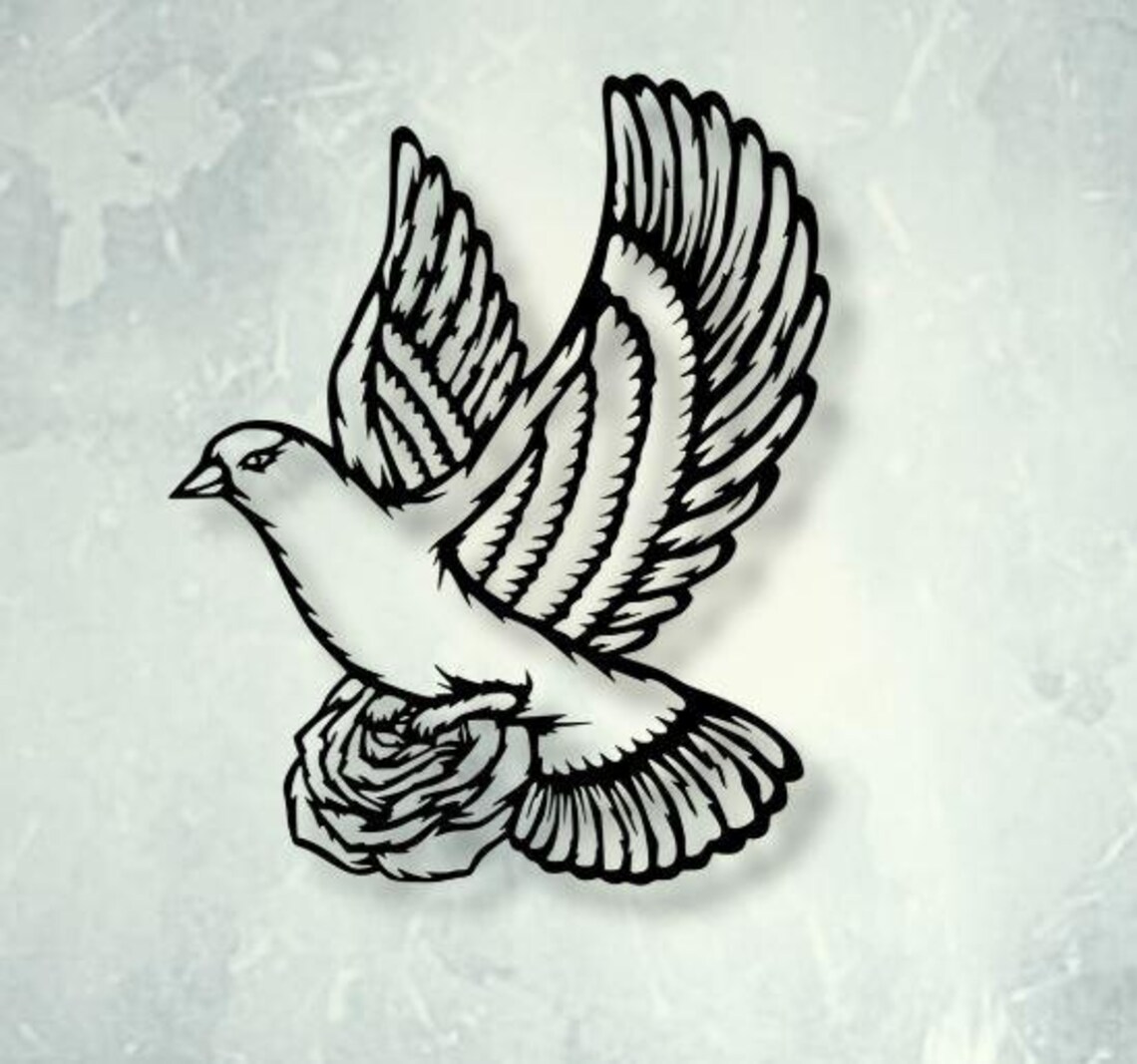 Pigeon Rose Dxf Svg Png Files Pigeon Fly With Flower for Cnc Plasma ...