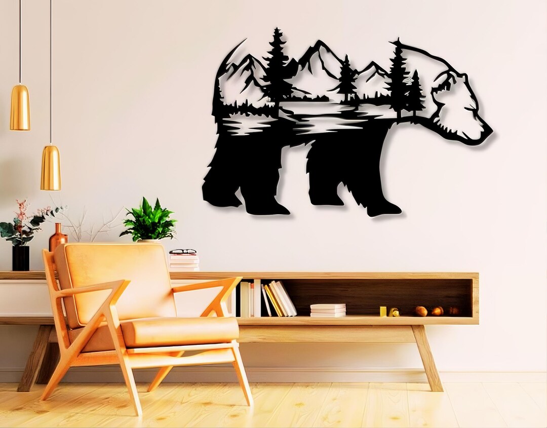 Bear Nature Scene Dxf Svg Png Files Mountains Trees Nature Scene , Wall ...
