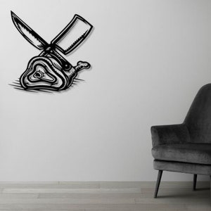 Butcher Dxf Svg Png Files , Butcher , Meat , Knife , Cleaver , Wall Art ...