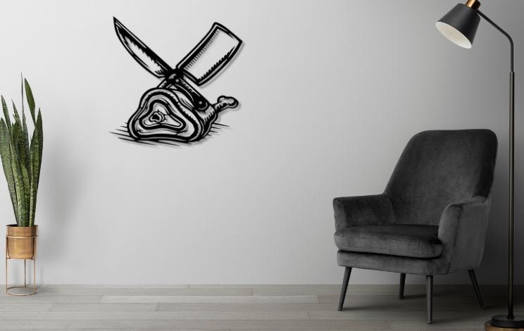 Butcher Dxf Svg Png Files , Butcher , Meat , Knife , Cleaver , Wall Art ...