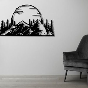 Mountain Scene Dxf , Svg , Png , Files , Mountains , Sunset , Bird ...