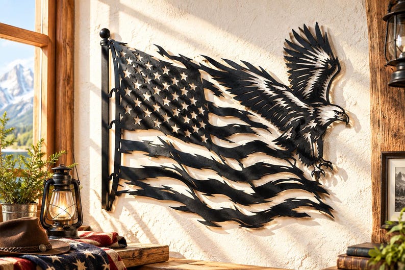 American Flag Svg Dxf Png Files Patriotic Eagle Wall Art Cut File for ...