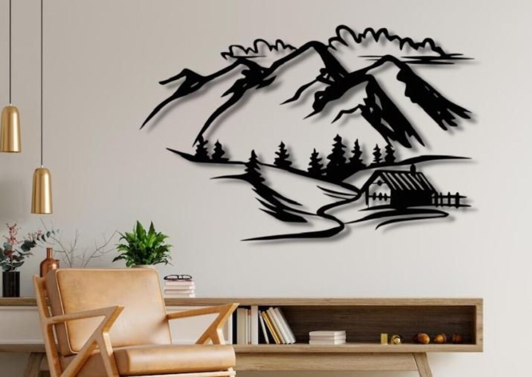 Wood House Dxf , Svg , Png , Files , Wall Art , Laser Cut , Mountains ...