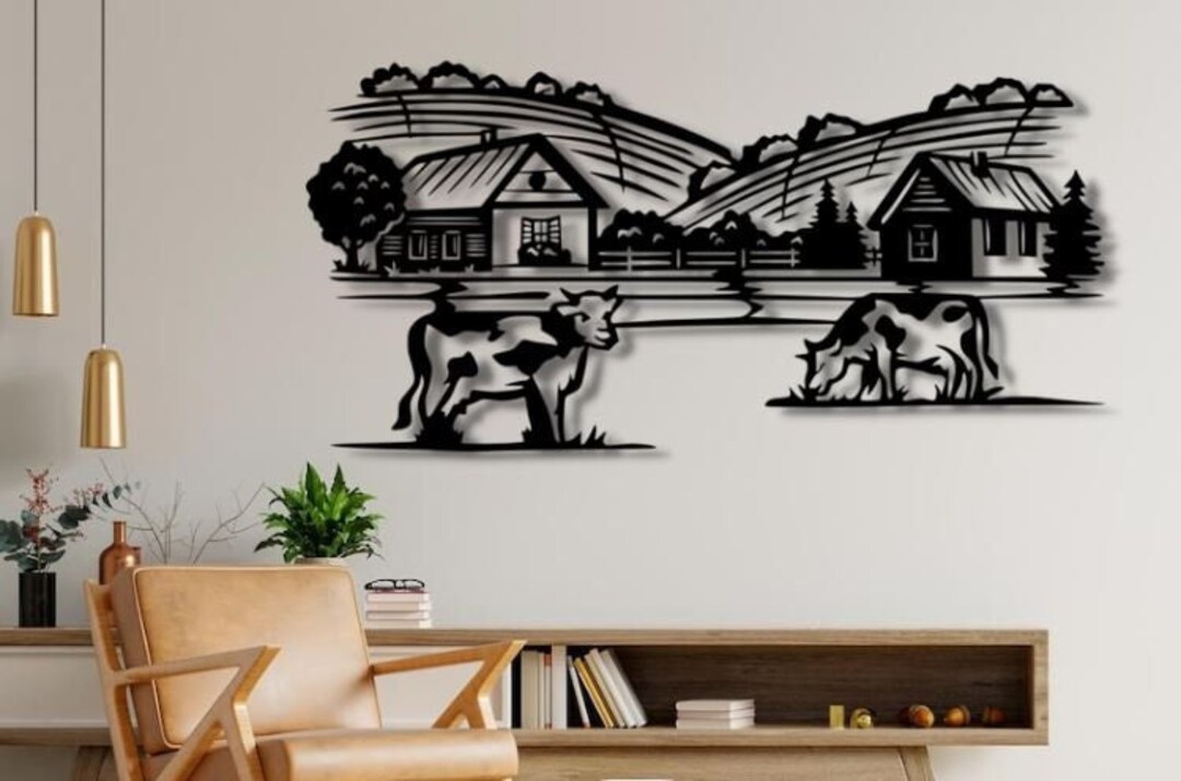 Farm Scene Dxf , Svg , Png , Files , Farm , Cows , Village , Rural ...