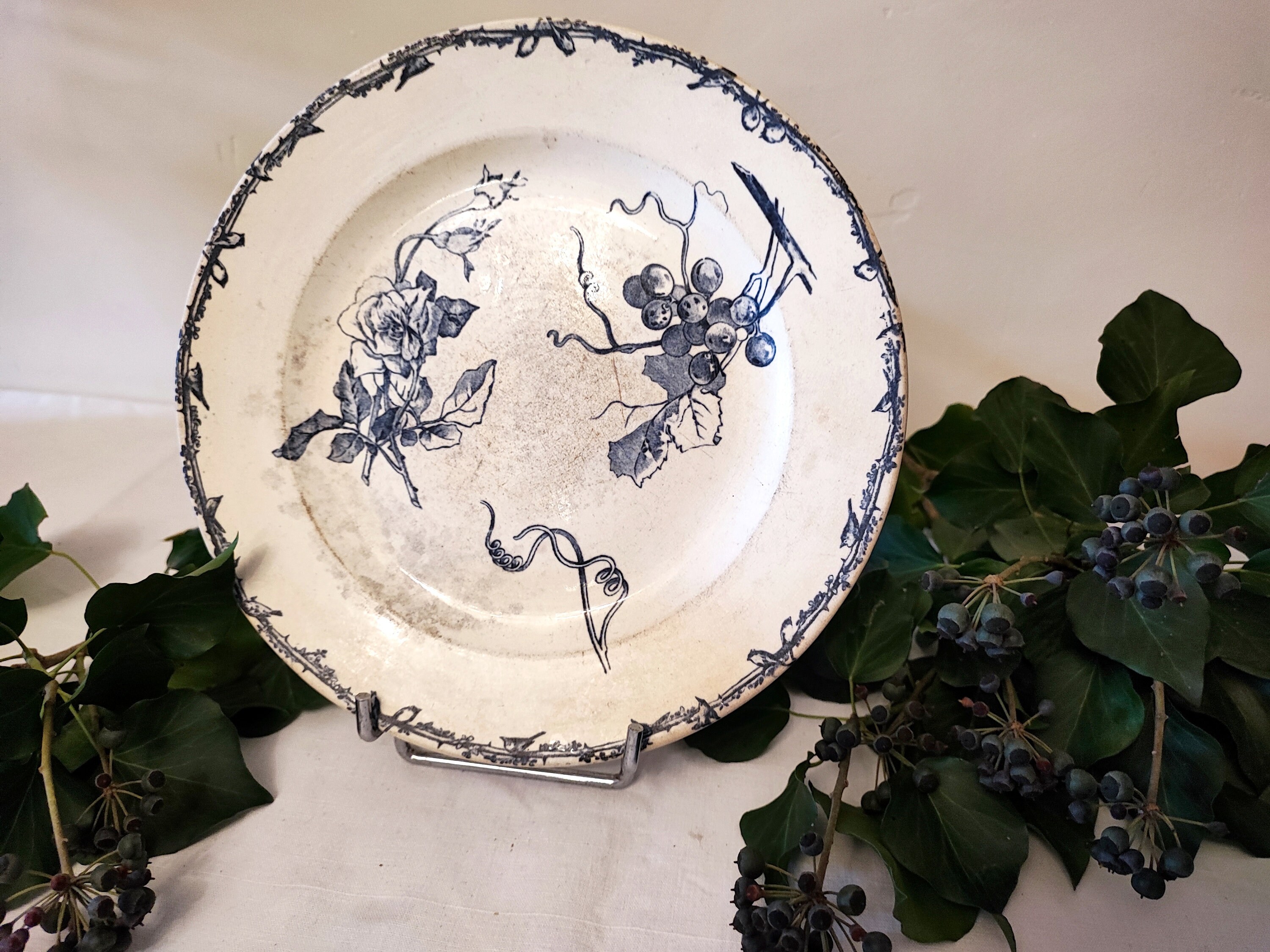 Rare Plate Earthenware Old Vine and Roses - Etsy