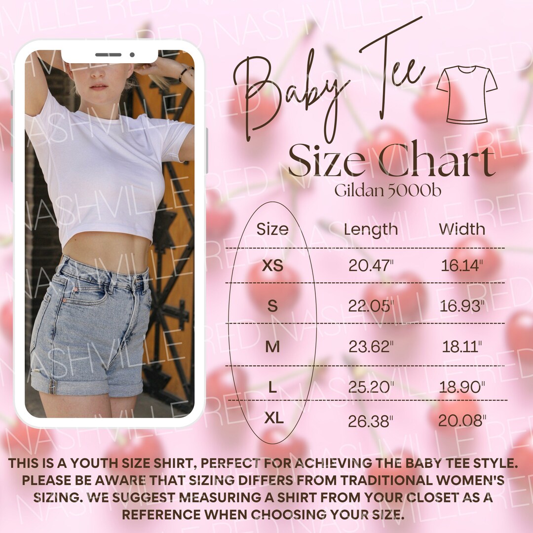 Baby Tee Size Chart Gildan 5000B Size Guide Youth Crop Top Size Chart ...