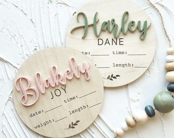 Newborn Birth Disc | Birth Announcement Name Sign | Birth Stats Baby ...