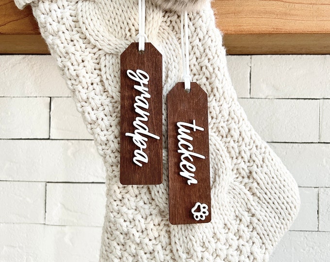 Christmas Stocking Name Tags, Custom Wooden Holiday Name Labels for ...