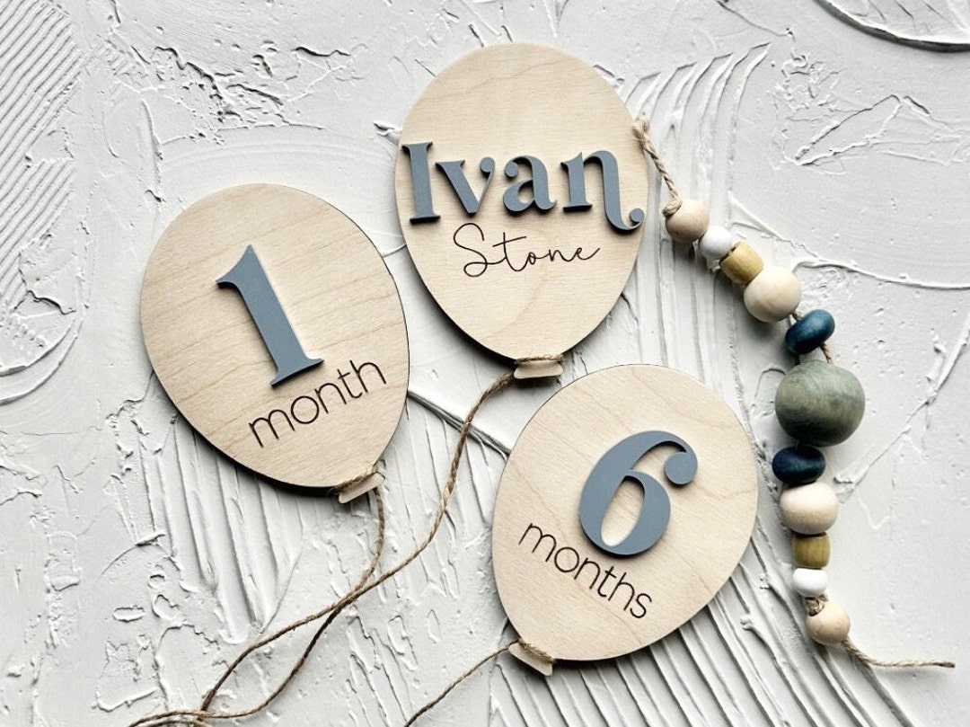 3D Balloon Monthly Milestone Discs: Newborn Photo Props, Birch Wood - Etsy